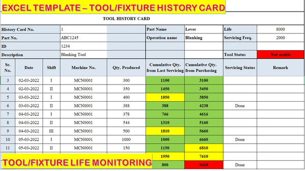 Excel template - tool/fixture history card – Smart Office Templates