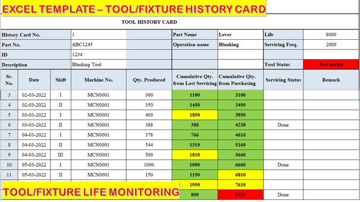 Excel template - tool/fixture history card – Smart Office Templates